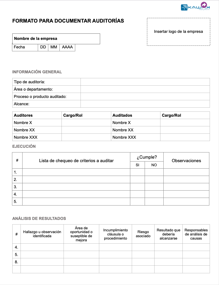 Plantilla para Auditorías SGC - Kawak